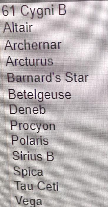 61 Cygni B Altair Archernar Arcturus Barnard's Star | Chegg.com