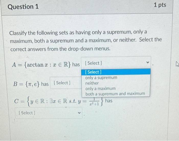 Solved Classify the following sets as having only a | Chegg.com