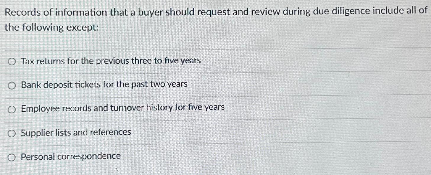 Solved Records of information that a buyer should request | Chegg.com