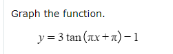 Solved Graph the function.y=3tan(πx+π)-1 | Chegg.com