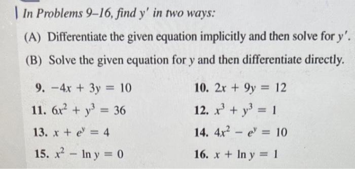 Solved | In Problems 9-16, find y′ in two ways: (A) | Chegg.com