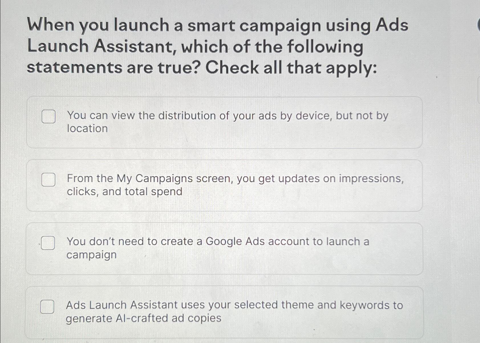 Solved When you launch a smart campaign using Ads Launch | Chegg.com