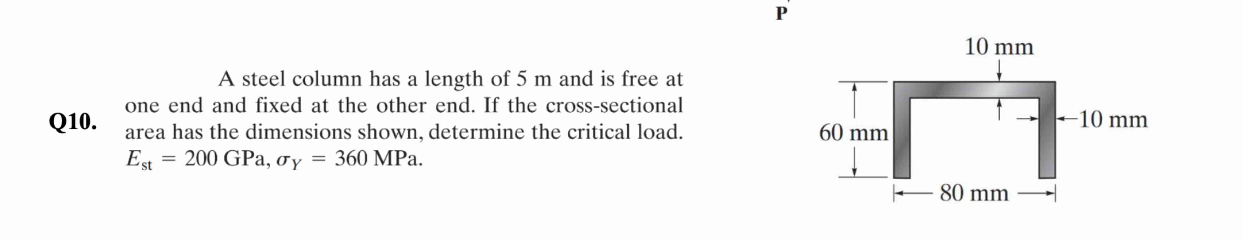 Solved A steel column has a length of 5 m ﻿and is ﻿free at | Chegg.com