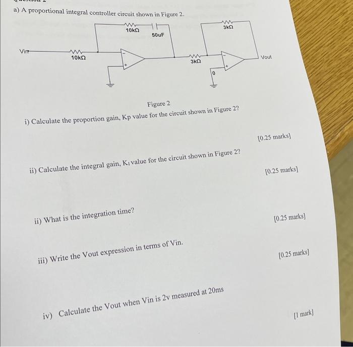 Solved a) A proportional integral controller circuit shown | Chegg.com