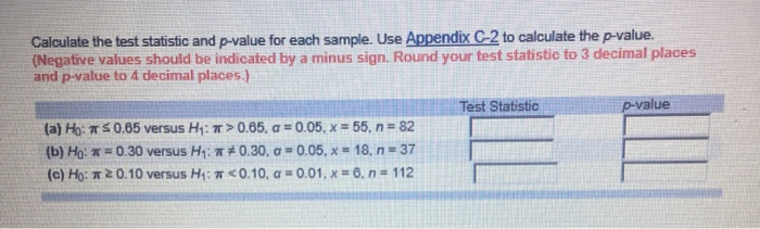 Solved Calculate the test statistic and p-value for each | Chegg.com