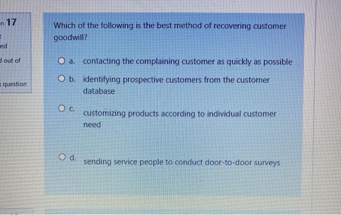 Solved n 17 Which of the following is the best method of | Chegg.com