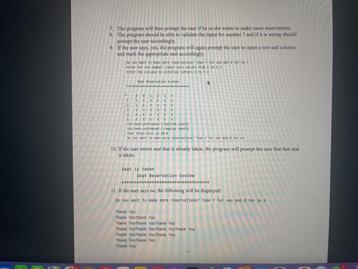 Solved General Description The program is a seat reservation | Chegg.com