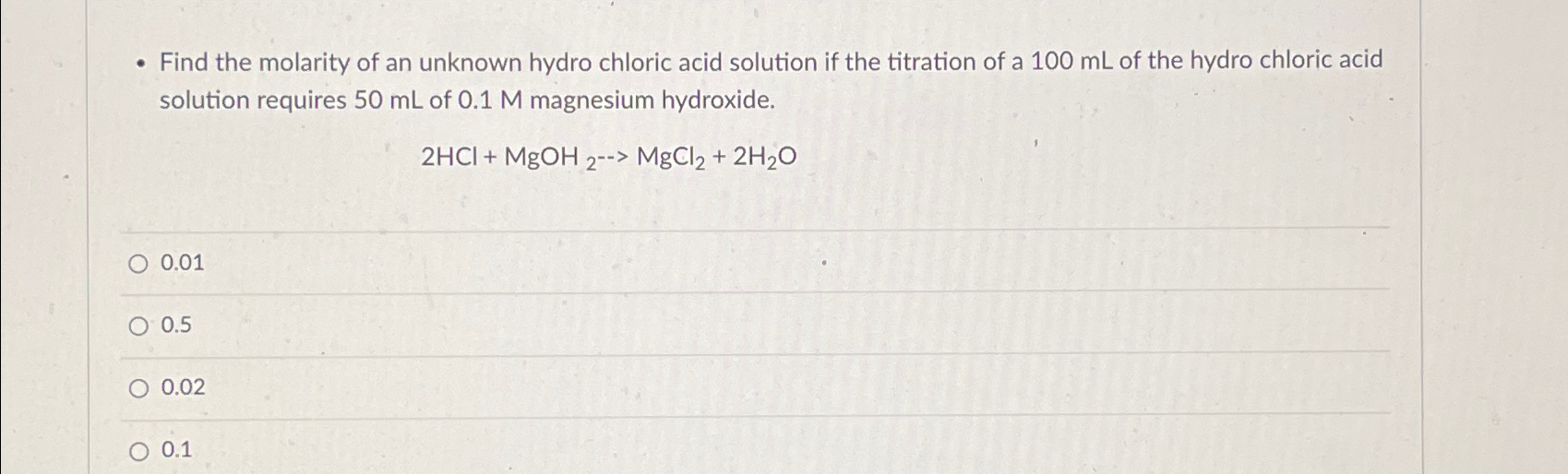 Solved Find the molarity of an unknown hydro chloric acid | Chegg.com