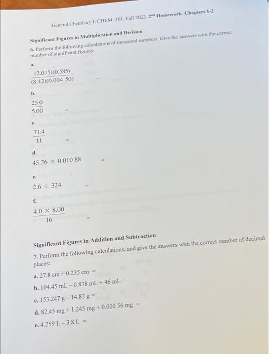 Solved General Chemistry 1: CHEM-101, Fall 2022.2 Homework- | Chegg.com
