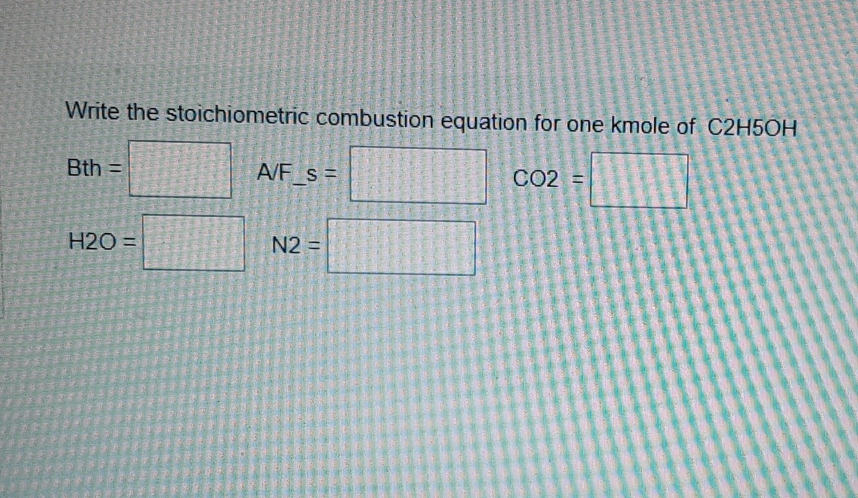 Solved Write the stoichiometric combustion equation for one | Chegg.com