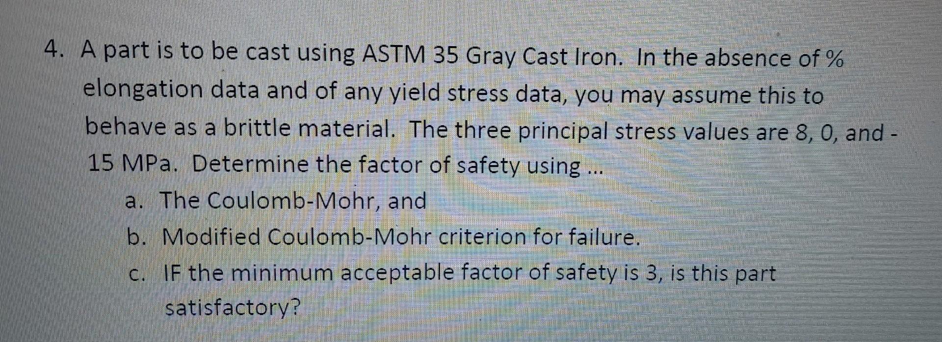Solved 4. A part is to be cast using ASTM 35 Gray Cast Iron. | Chegg.com