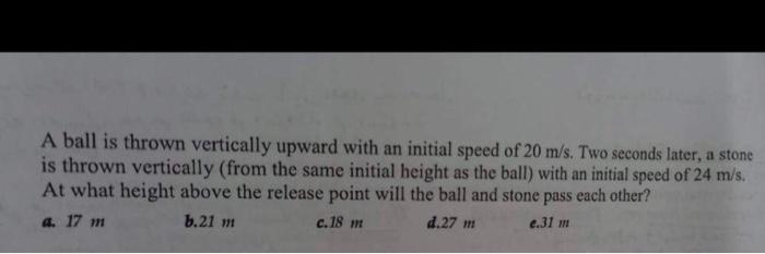 Solved A ball is thrown vertically upward with an initial | Chegg.com