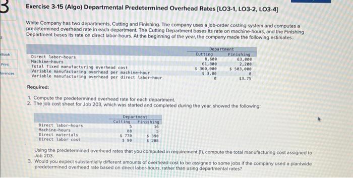 Solved Exercise 3-15 (Algo) Departmental Predetermined | Chegg.com