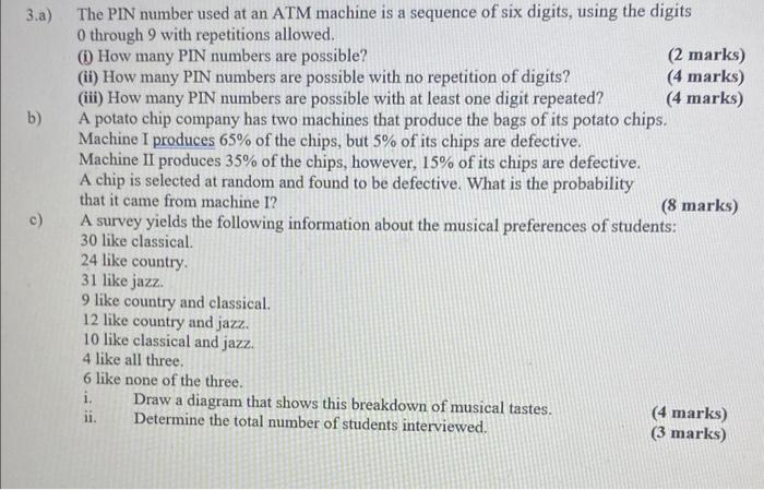 Solved 3.a) The PIN number used at an ATM machine is a | Chegg.com