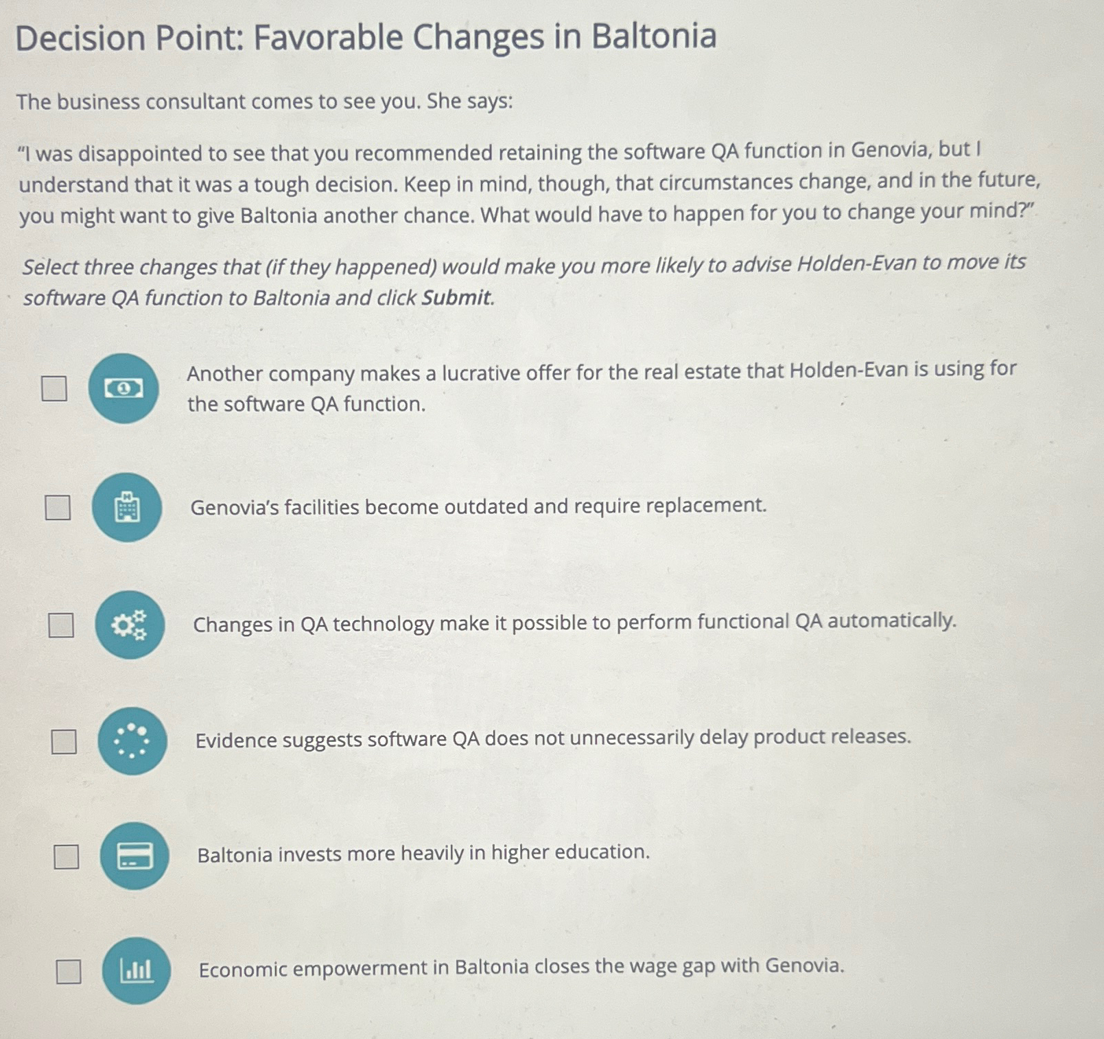 Solved Decision Point: Favorable Changes in BaltoniaThe | Chegg.com