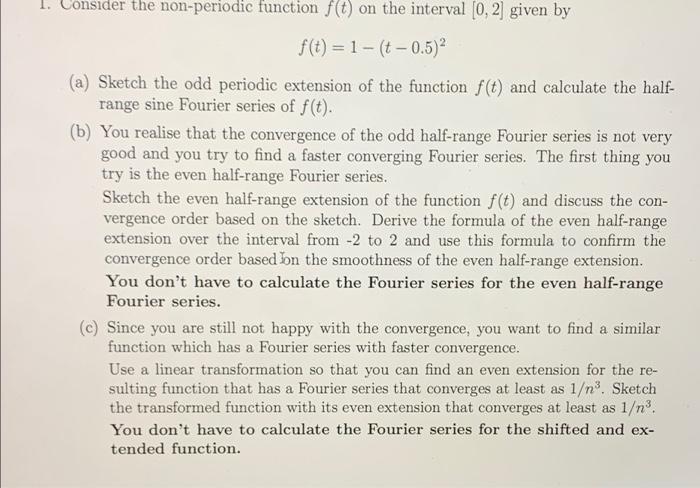 Solved a 1. Consider the non-periodic function f(t) on the | Chegg.com
