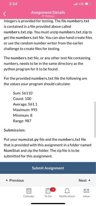 Solved Assignment Details it Python Challenge: Number Stats | Chegg.com