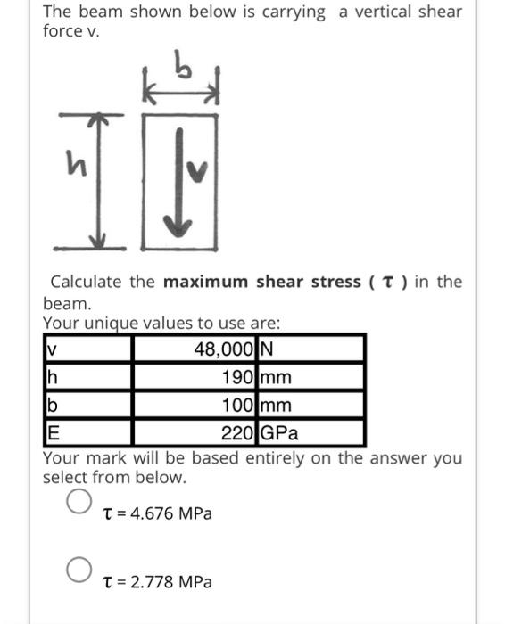 [Solved]: The beam shown below is carrying a vertical shear