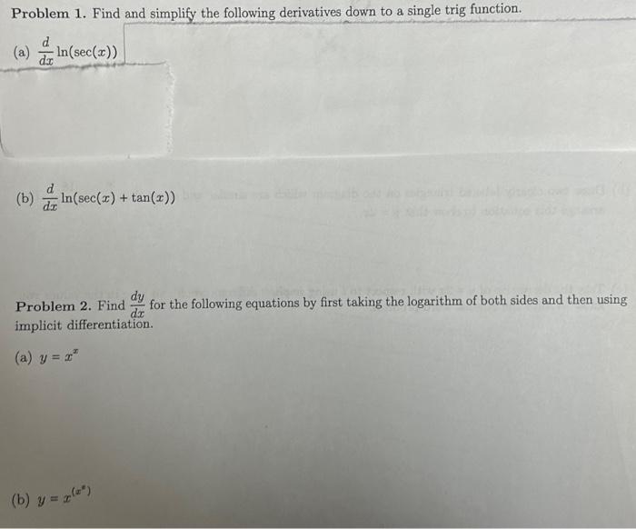 Solved Problem 1. Find and simplify the following | Chegg.com