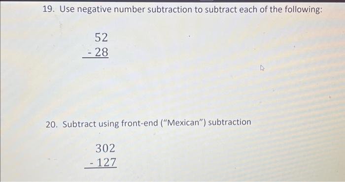 Solved 19. Use negative number subtraction to subtract each | Chegg.com