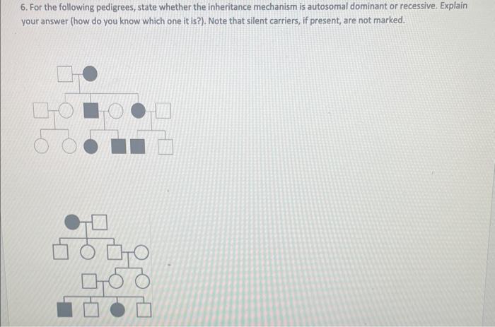 Solved 6. For the following pedigrees, state whether the | Chegg.com