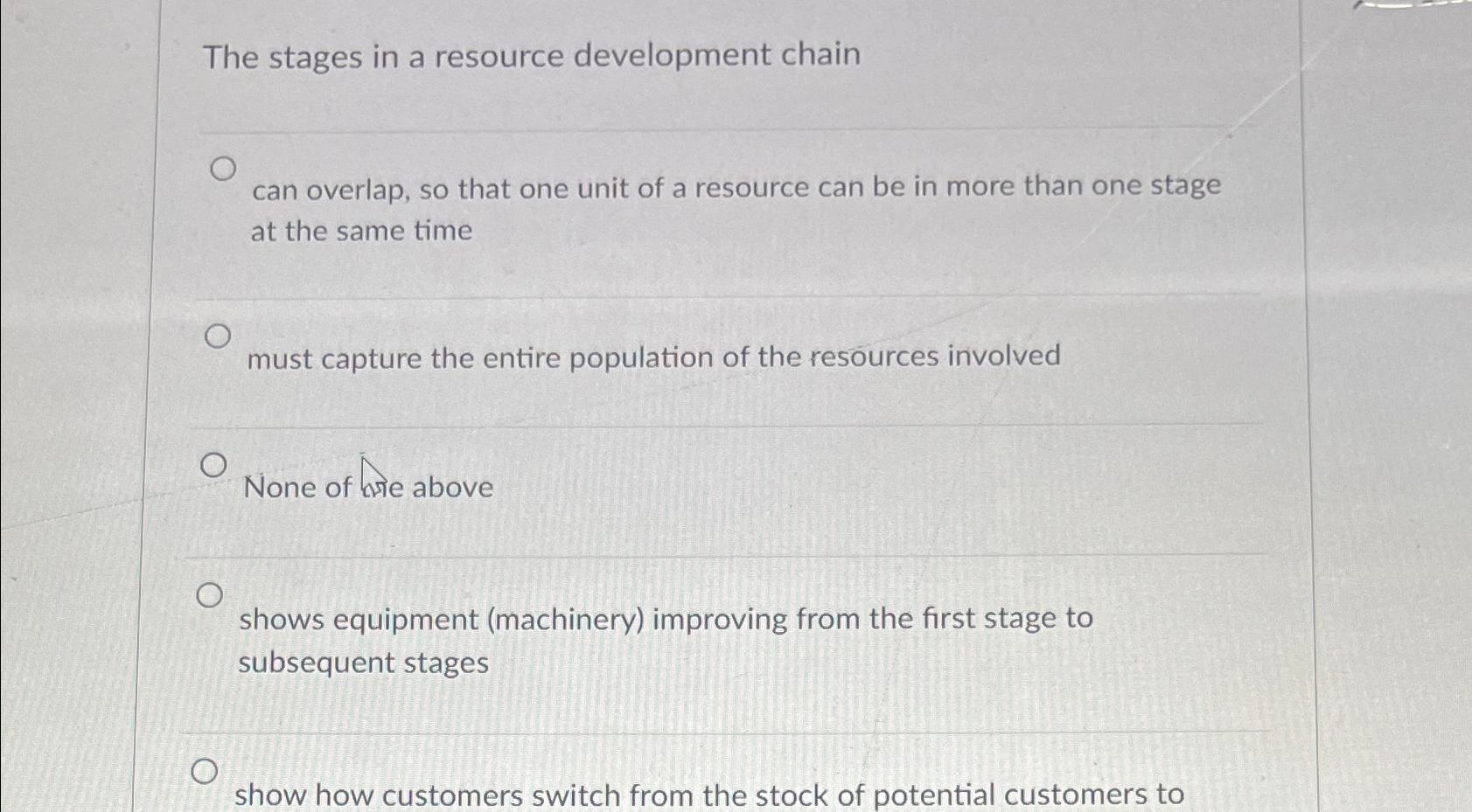 Solved The stages in a resource development chaincan | Chegg.com