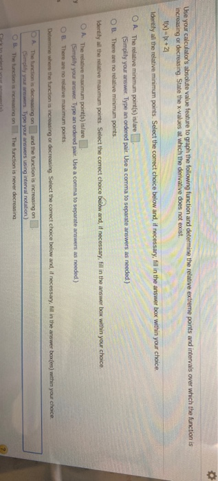 Solved Use your calculator's absolute value feature to graph | Chegg.com