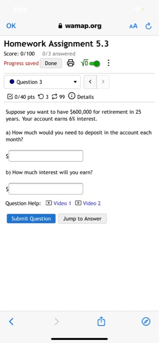 Solved OK wamap.org AAC Homework Assignment 5.3 Score: | Chegg.com