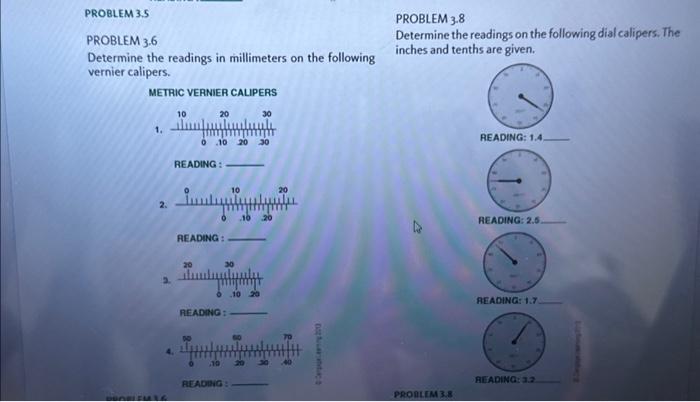Solved PROBLEM 3.6 Determine the readings in millimeters on | Chegg.com