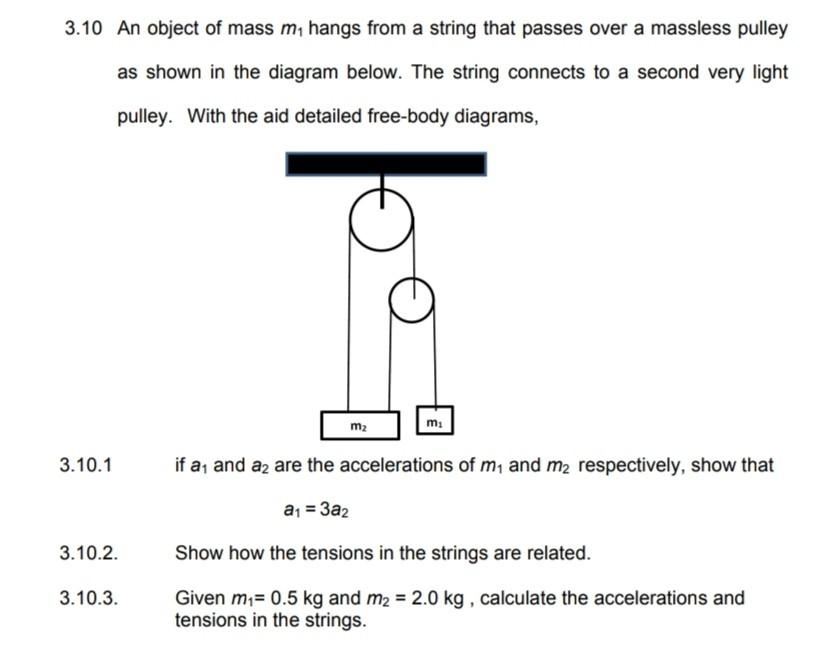 Solved 3.10 An object of mass m1 hangs from a string that | Chegg.com
