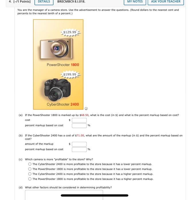 Solved 1You are the manager of a camera store. Use the | Chegg.com