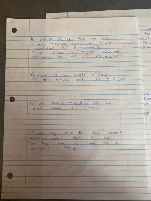 Solved 009 for Circle the Secu IA 2.0m diameter disk at rest | Chegg.com