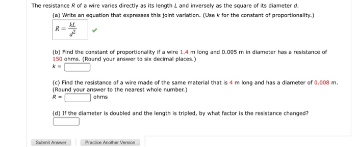 Solved The resistance R of a wire varies directly as its | Chegg.com