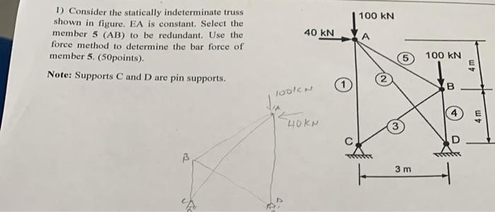 Solved 1 Consider The Statically Indeterminate Truss Shown