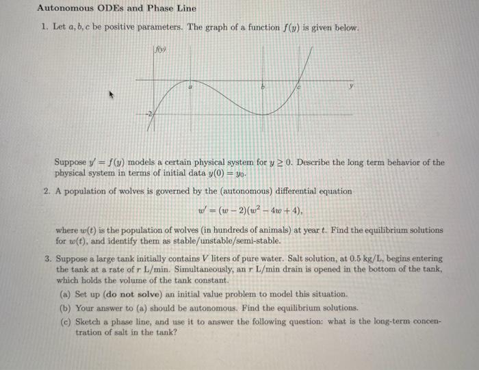 Solved Autonomous ODEs and Phase Line 1. Let a,b,c be | Chegg.com