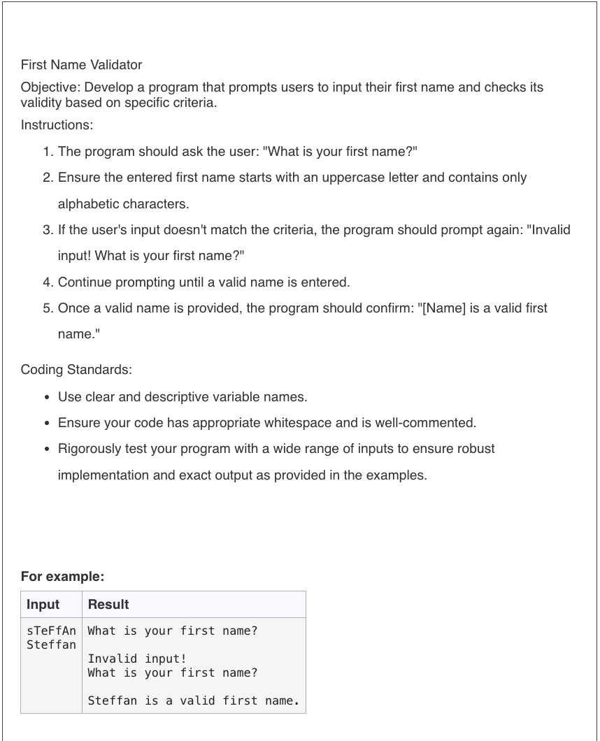 Solved in c programming pleaseFirst Name ValidatorObjective: | Chegg.com