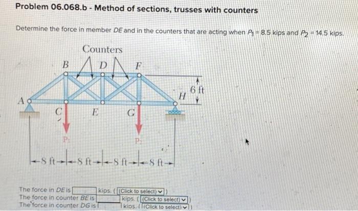 Solved Problem 06.068 - Method of sections, trusses with | Chegg.com
