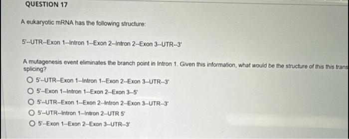 Solved A eukaryotic mRNA has the following structure: | Chegg.com