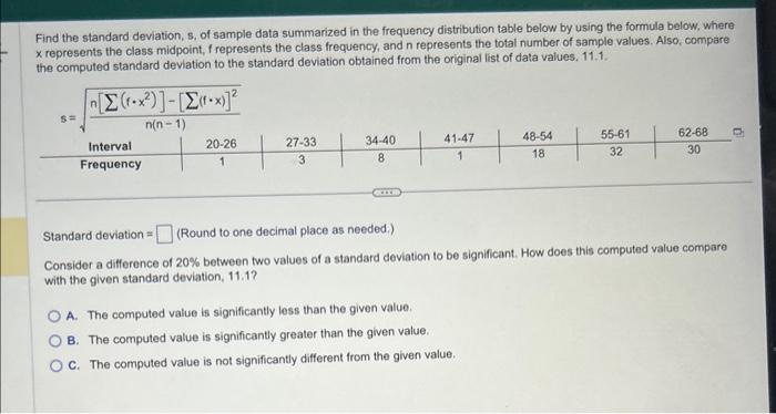 Solved Find the standard deviation, s, of sample data | Chegg.com