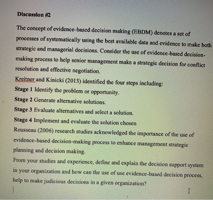 Solved Discussion #2 The concept of evidence-based decision | Chegg.com
