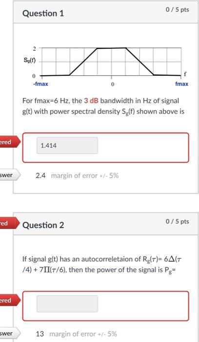 Solved For fmax=6 Hz, the 3 dB bandwidth in Hz of signal | Chegg.com