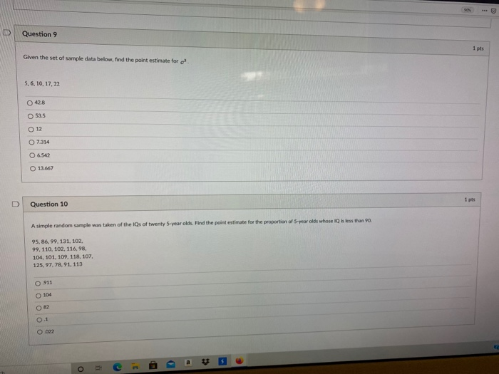 Solved e Question 9 1 pts Given the set of sample data | Chegg.com