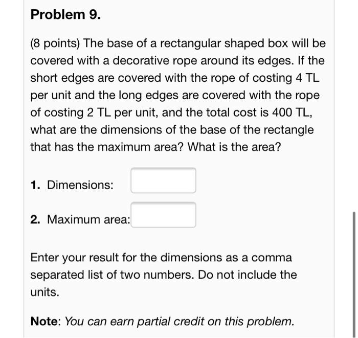 Solved Problem 9. (8 points) The base of a rectangular | Chegg.com