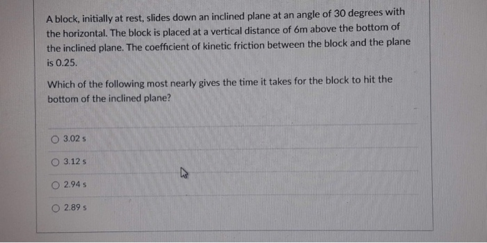Solved A Block Initially At Rest Slides Down An Inclined 