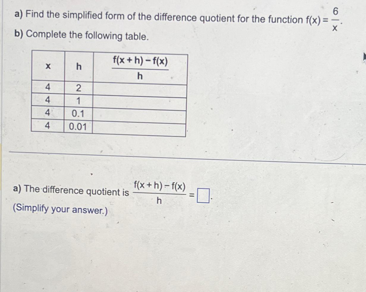 Solved a) ﻿Find the simplified form of the difference | Chegg.com