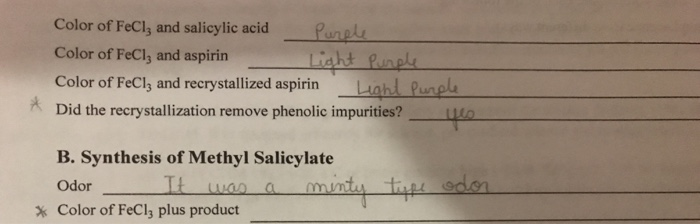 Solved Color of FeCl, and salicylic acid - Purple Color of | Chegg.com