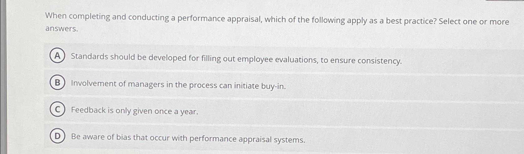 Solved When completing and conducting a performance | Chegg.com