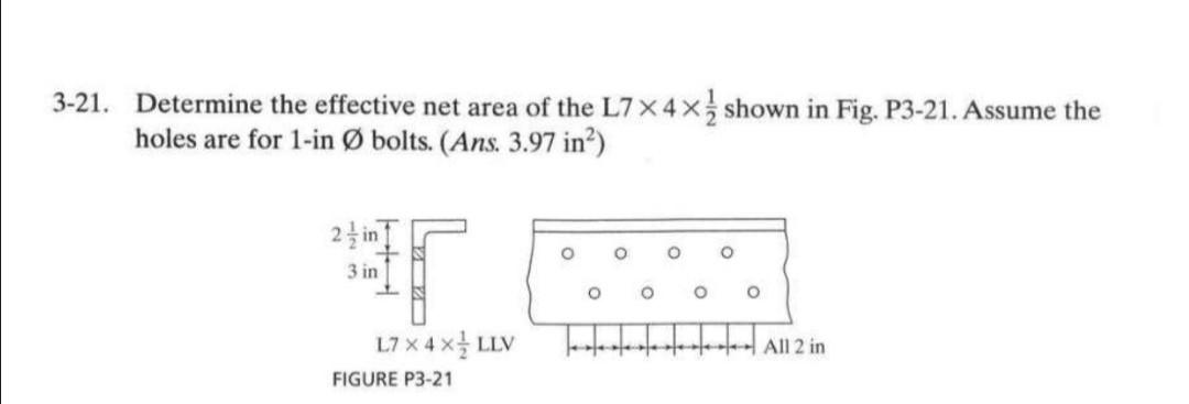 Solved 3-21. Determine the effective net area of the L7X4xż | Chegg.com
