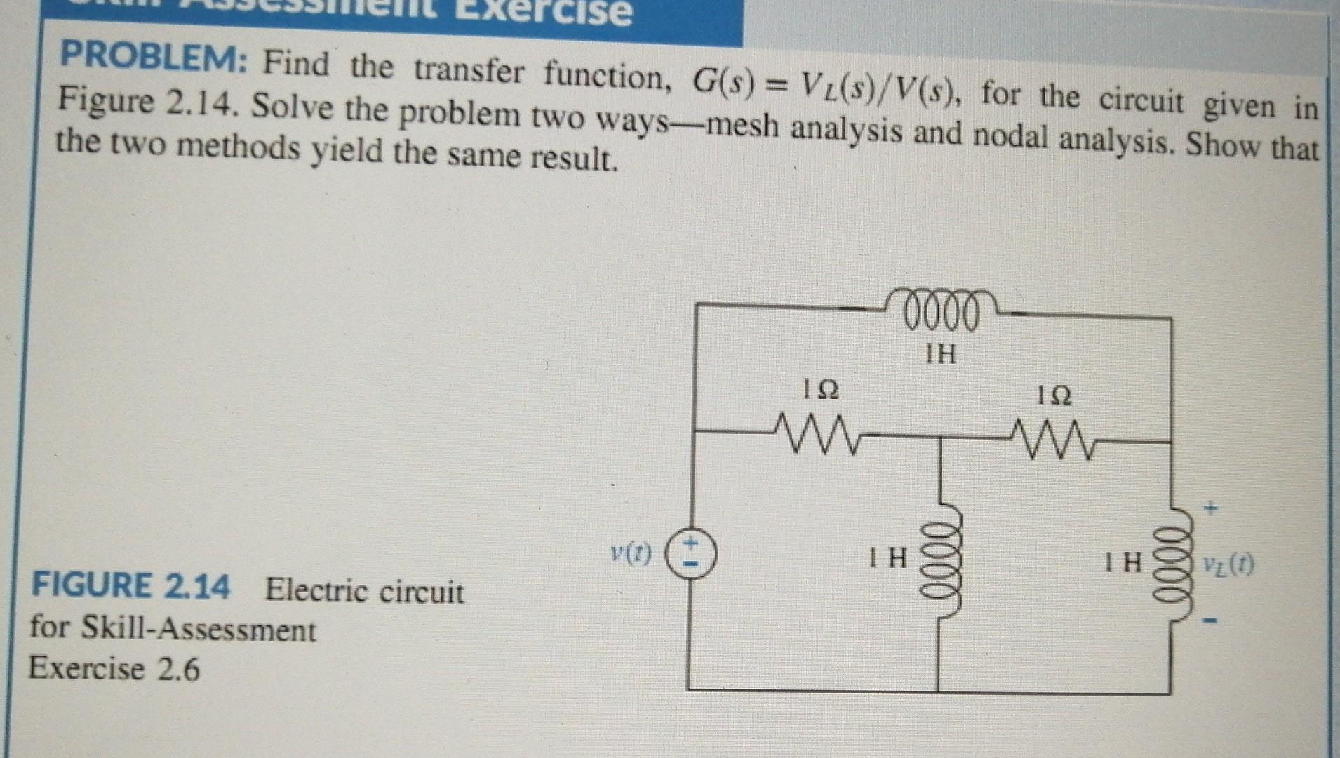 Solved PROBLEM: Find the transfer function, G(s)=VL(s)/V(s), | Chegg.com