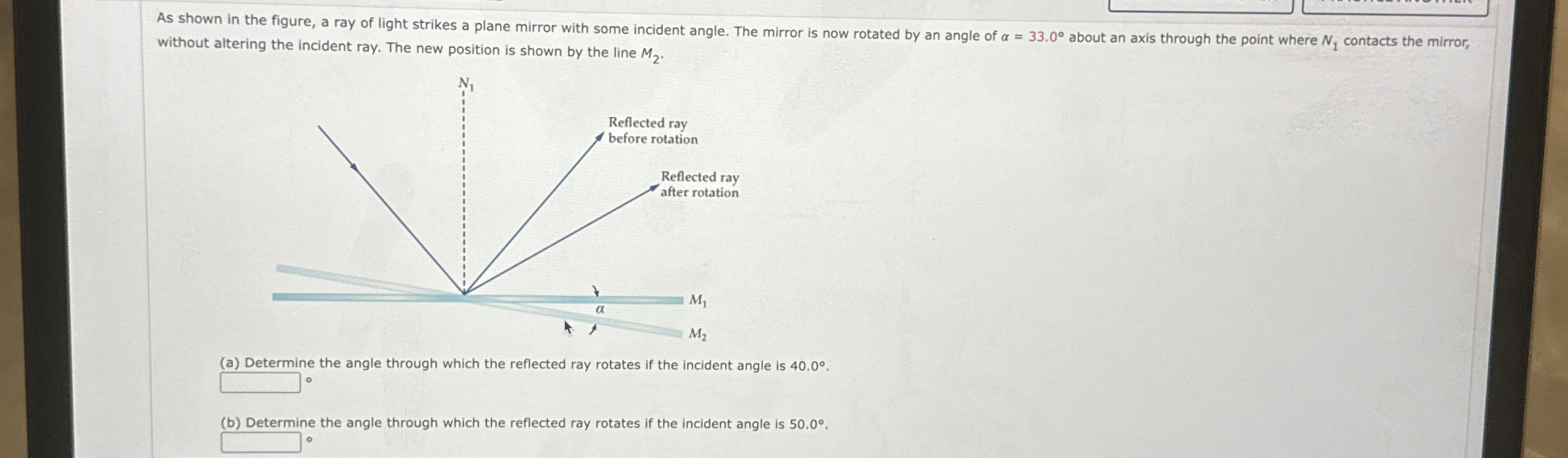 Solved (b) ﻿Determine the angle through which the reflected | Chegg.com